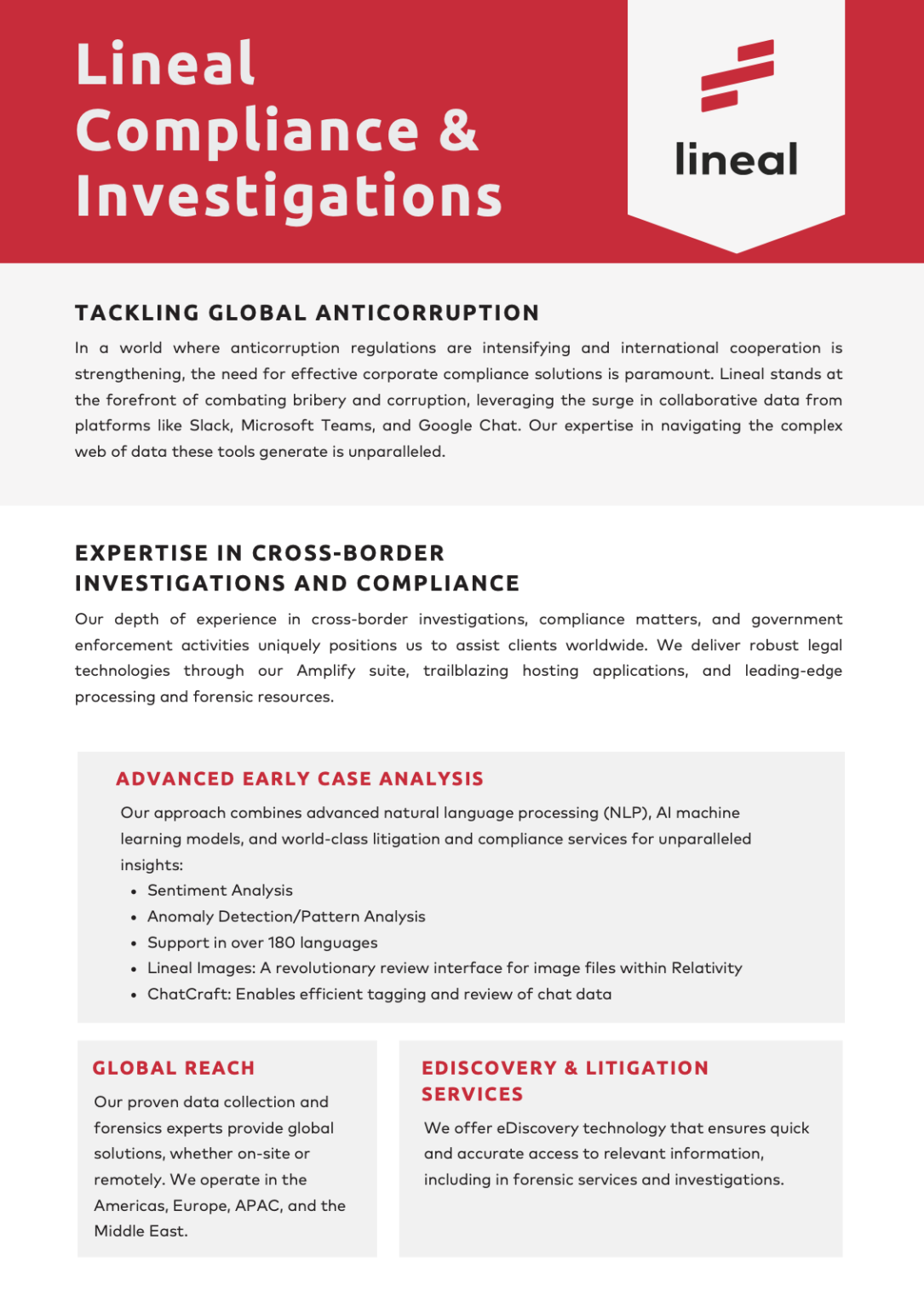 Global Investigations Info Sheet - Lineal